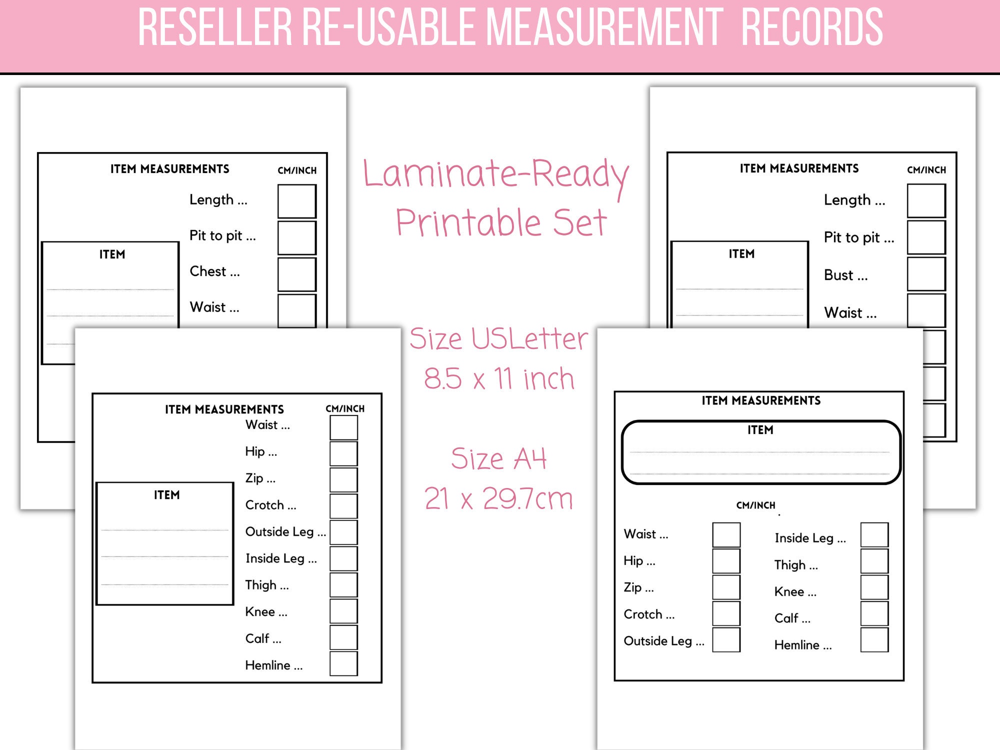 Clothing Measurement Re-usable Printables | Reseller Measuring Record ...