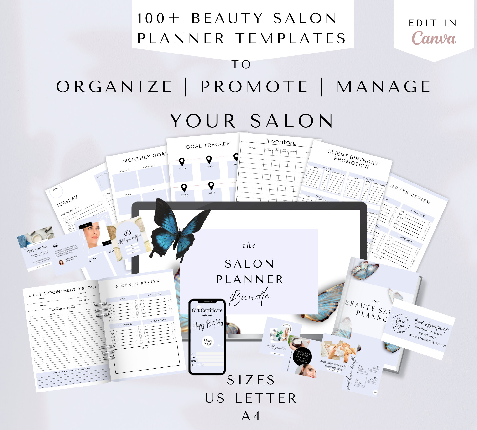 Beauty Salon Business Planner Bundle Canva Template Editable - Etsy