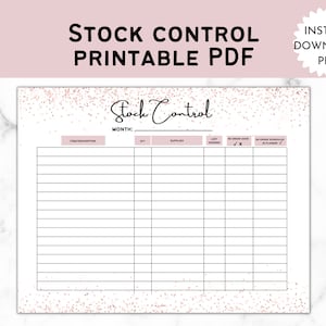 Stock Control Template, Inventory Management PDF Printable Record Sheet ...