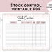 Stock Control Template, Inventory Management PDF Printable Record Sheet ...