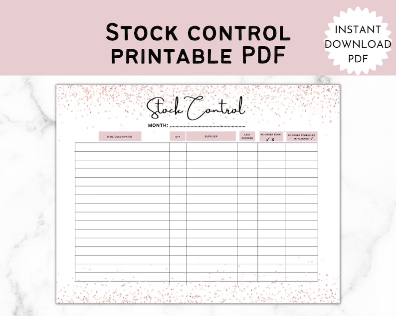 Stock Control Template, Inventory Management PDF Printable Record Sheet ...