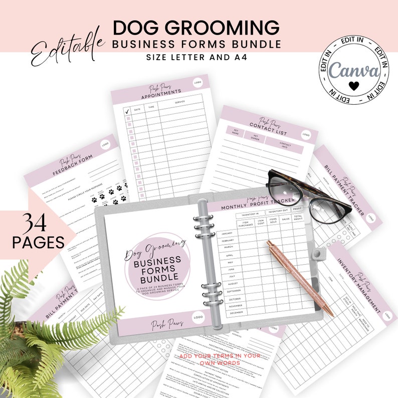 Editable Dog Grooming Business Form Bundle, Dog Groom Service Branding ...