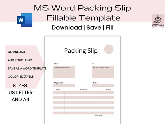 Word Editable Pack Slip Template Word Fillable Business - Etsy