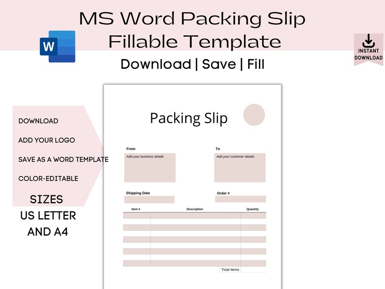 Word Editable Pack Slip Template, Word Fillable Business Invoice ...