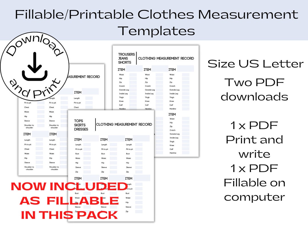 Reseller Clothing Measurement Template | Dressmaker Record of ...