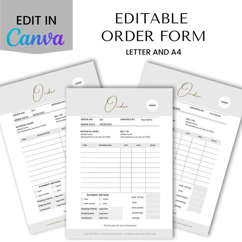 Custom Order Form Canva Template for Small Business, Editable Purchase ...
