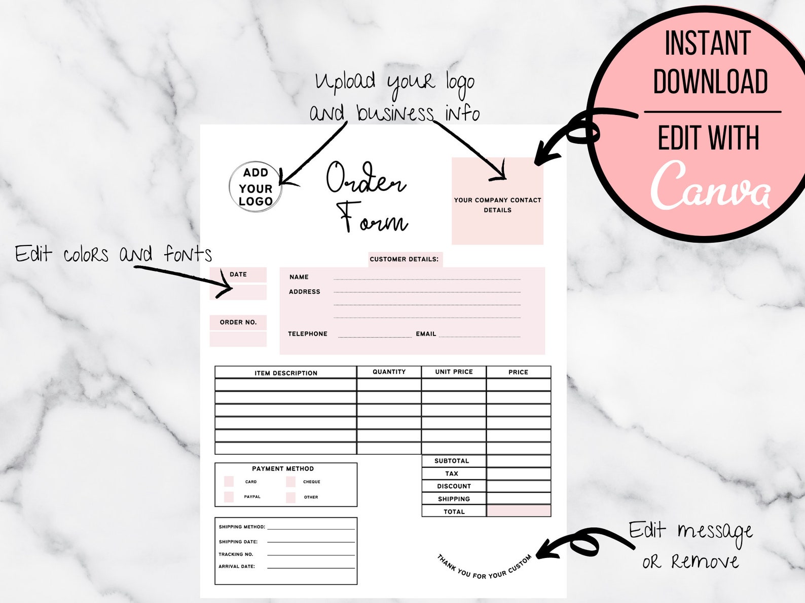 Editable Order Form Template Custom Order Form Printable | Etsy