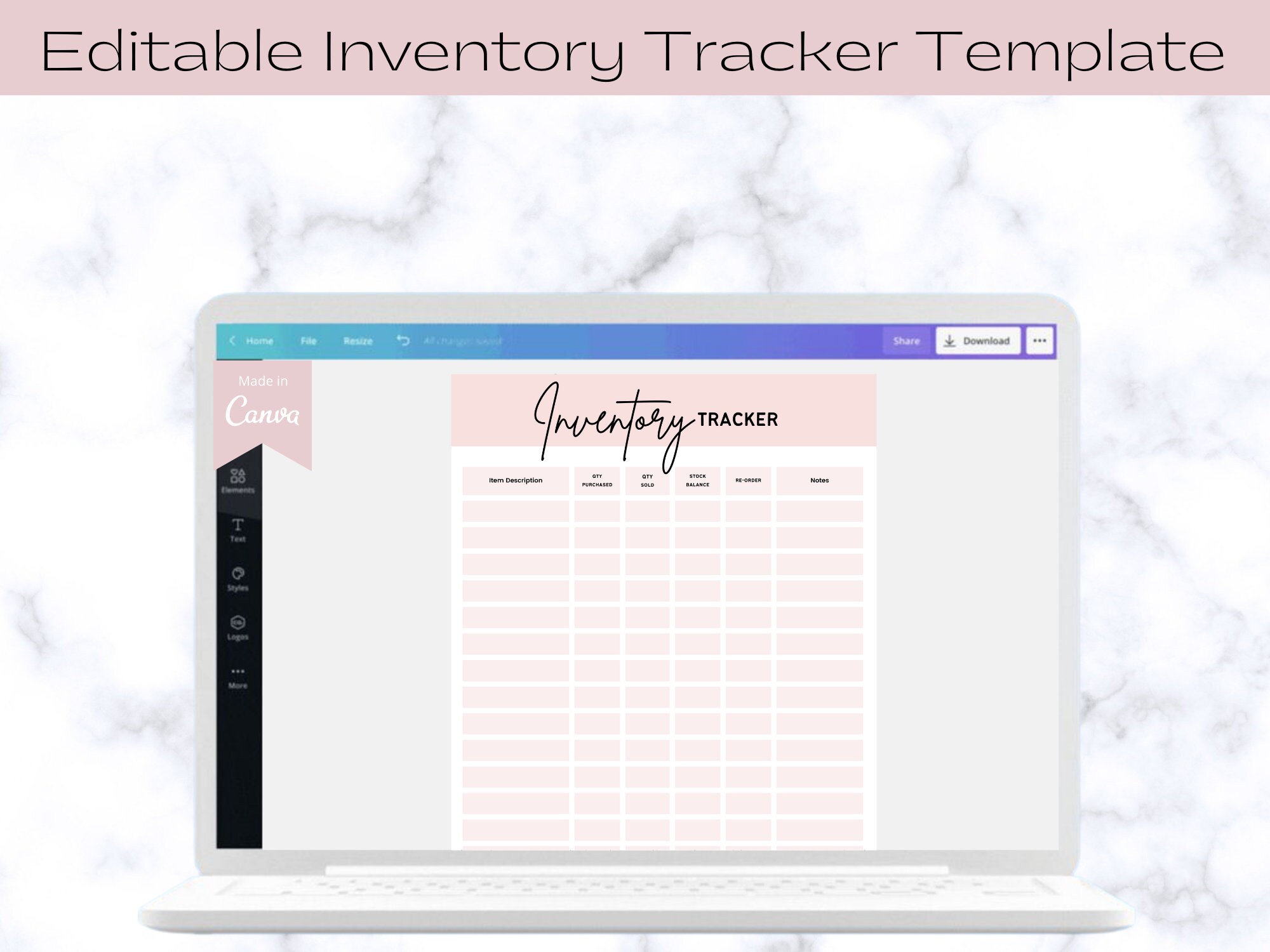 Editable Inventory Tracker, Printable Business Inventory Record ...