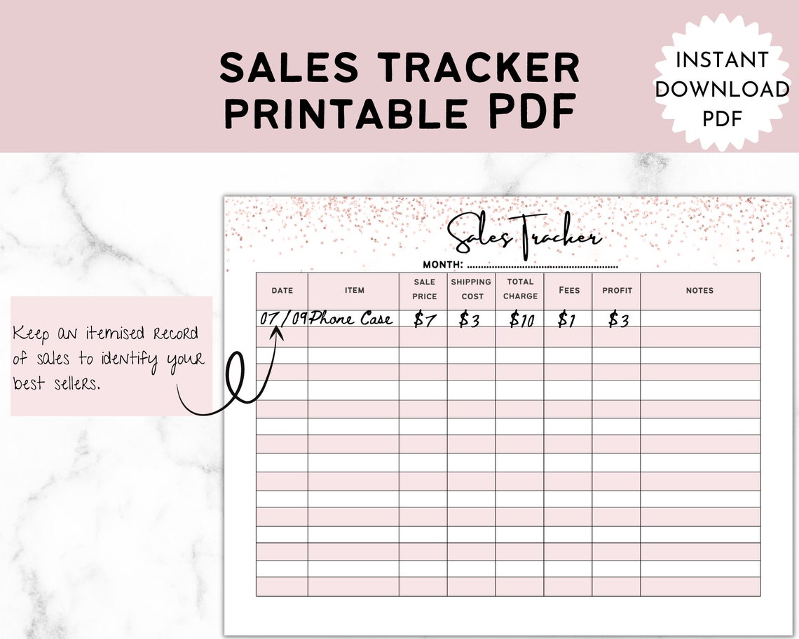 Sales Tracker Printable Template, Sales Log, - Sale Profits Tracker ...