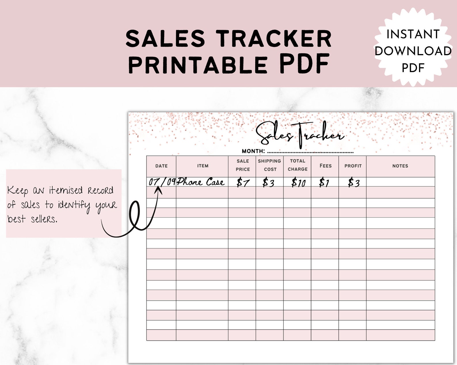 Sales Tracker Printable Template, Sales Log, - Sale Profits Tracker ...