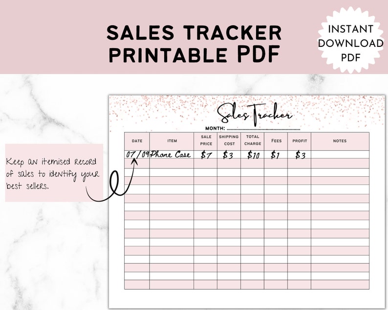 Sales Tracker Printable Template, Sales Log, - Sale Profits Tracker ...