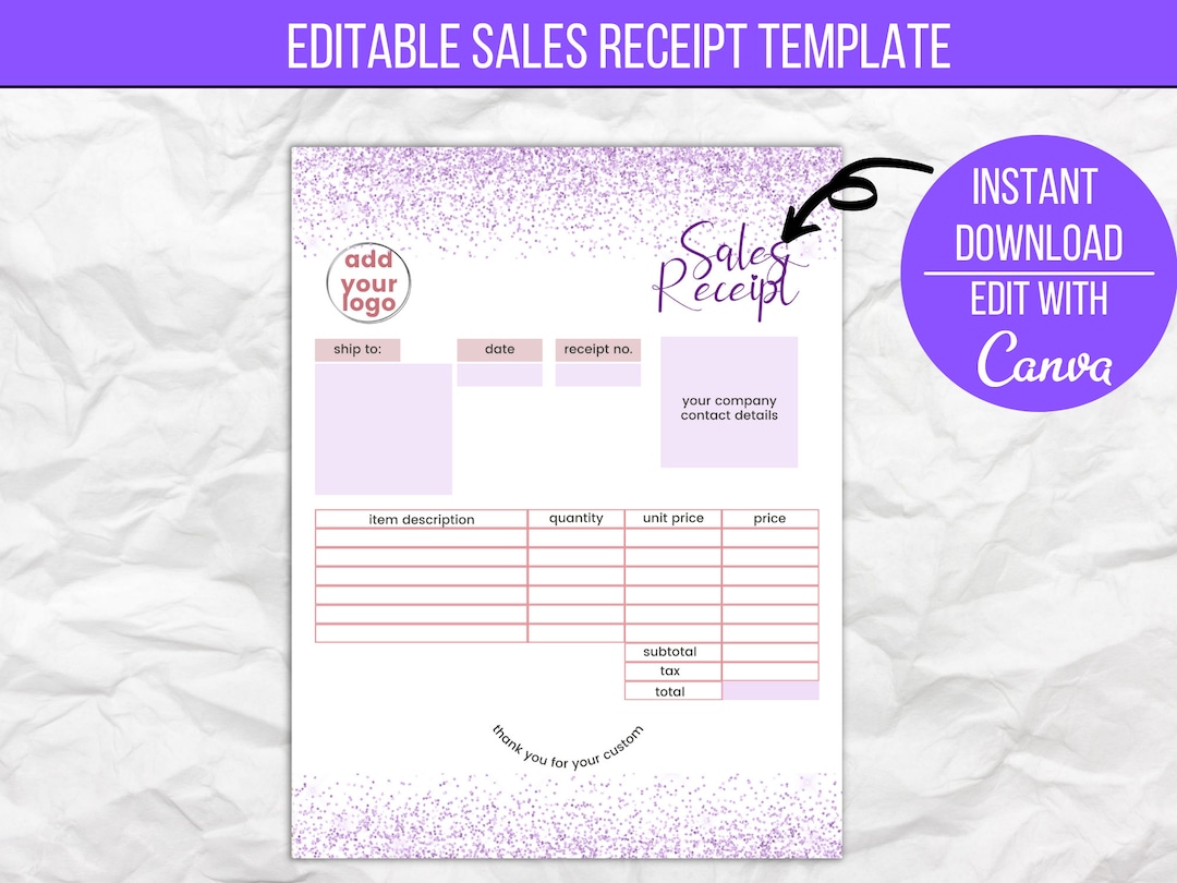 Editable Business Sales Receipt Template, Customizable and Printable ...