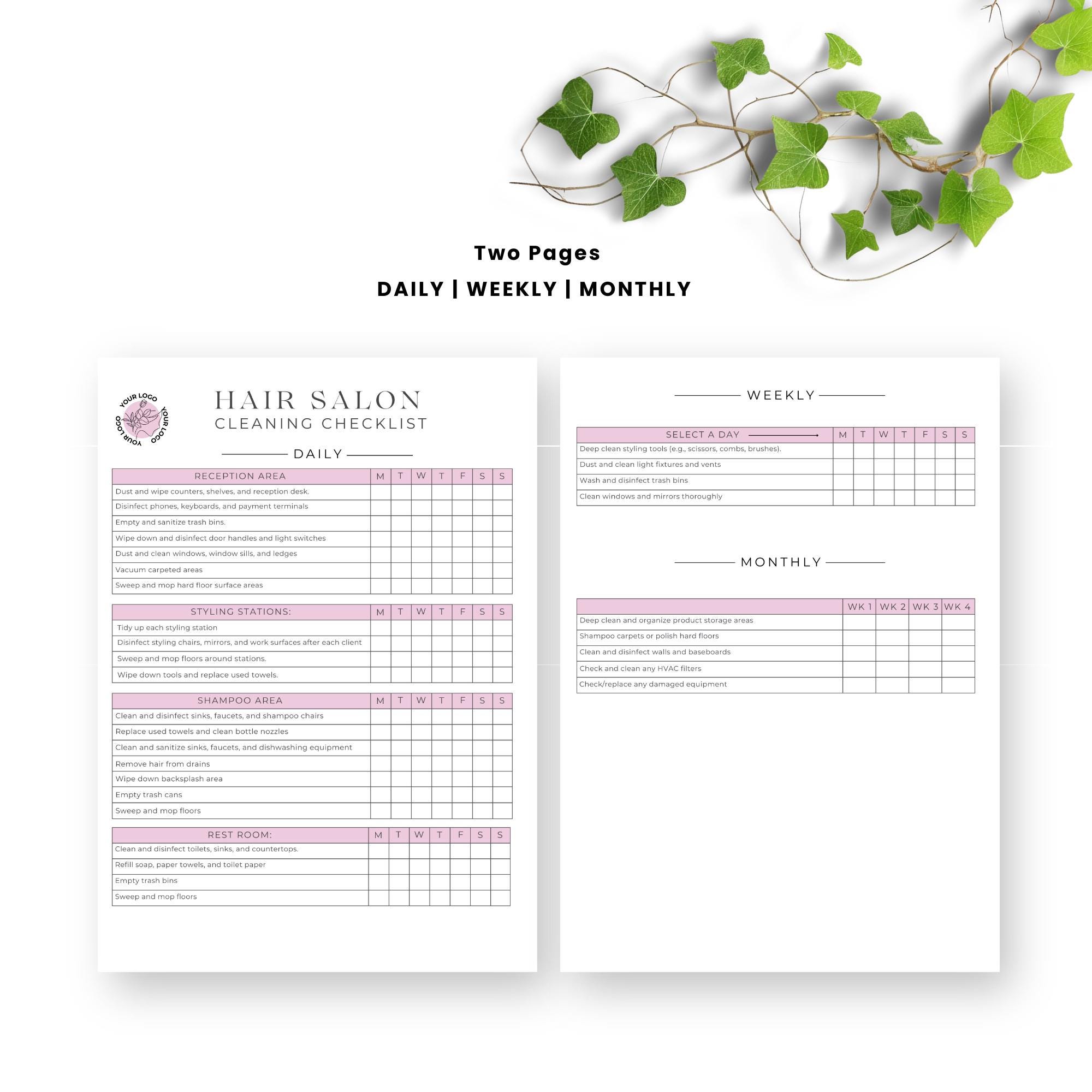 Hair Salon Cleaning Checklist Template, Editable Cleaning Rota for ...