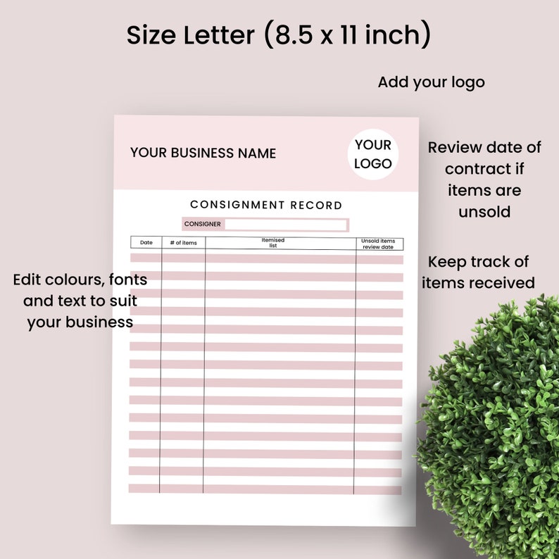 Consignment Record Sheet, Editable Reseller Consignment Log Template ...