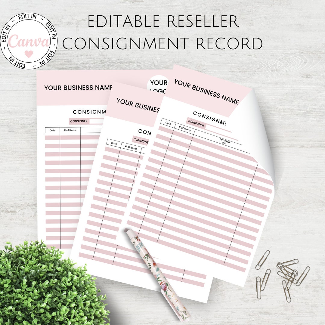 Consignment Record Sheet, Editable Reseller Consignment Log Template ...