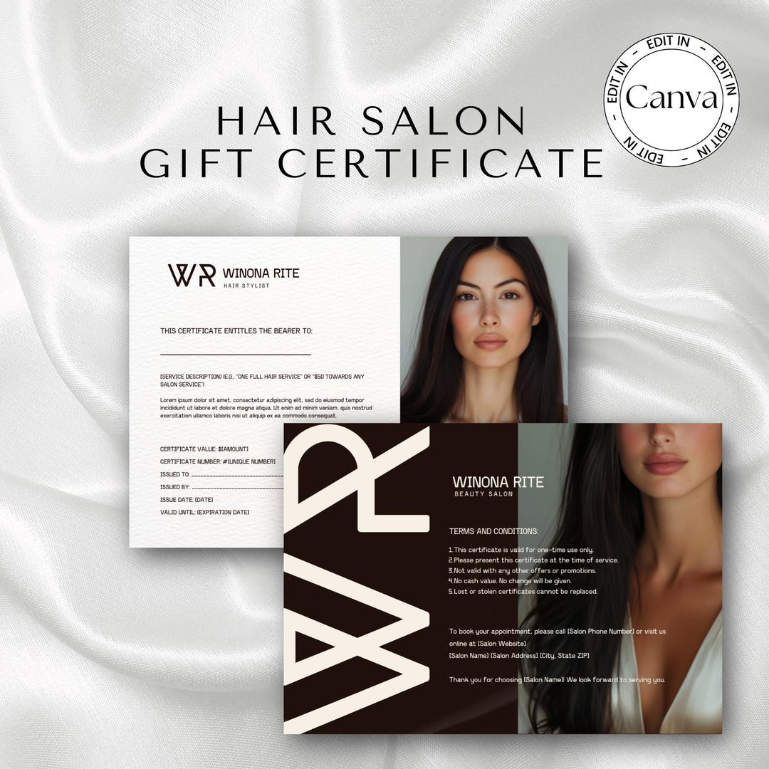 Hair Salon Gift Certificate Editable Gift Voucher Template for Beauty ...