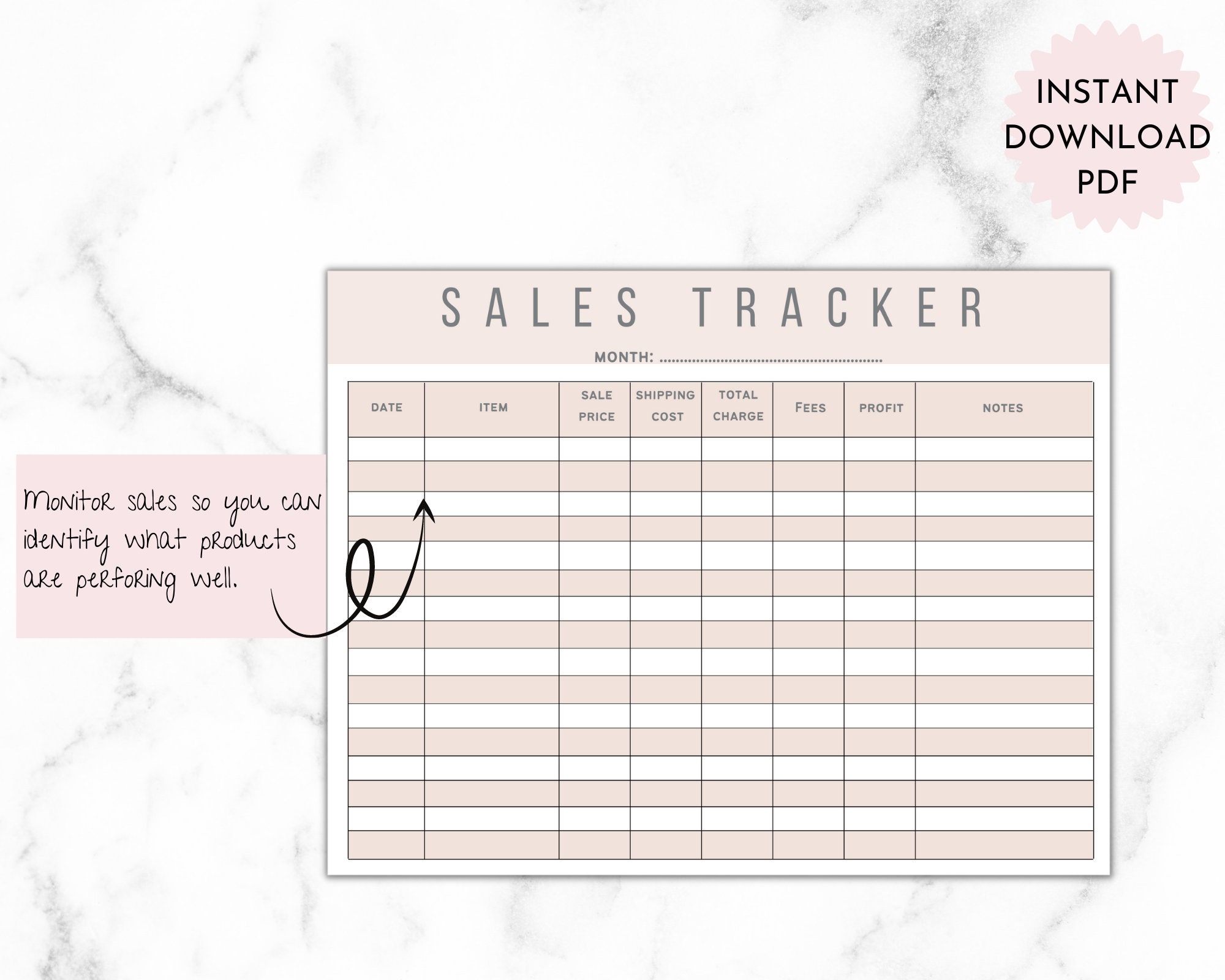 Sales Tracker Printable Template, Sales Log, - Sale Profits Tracker ...