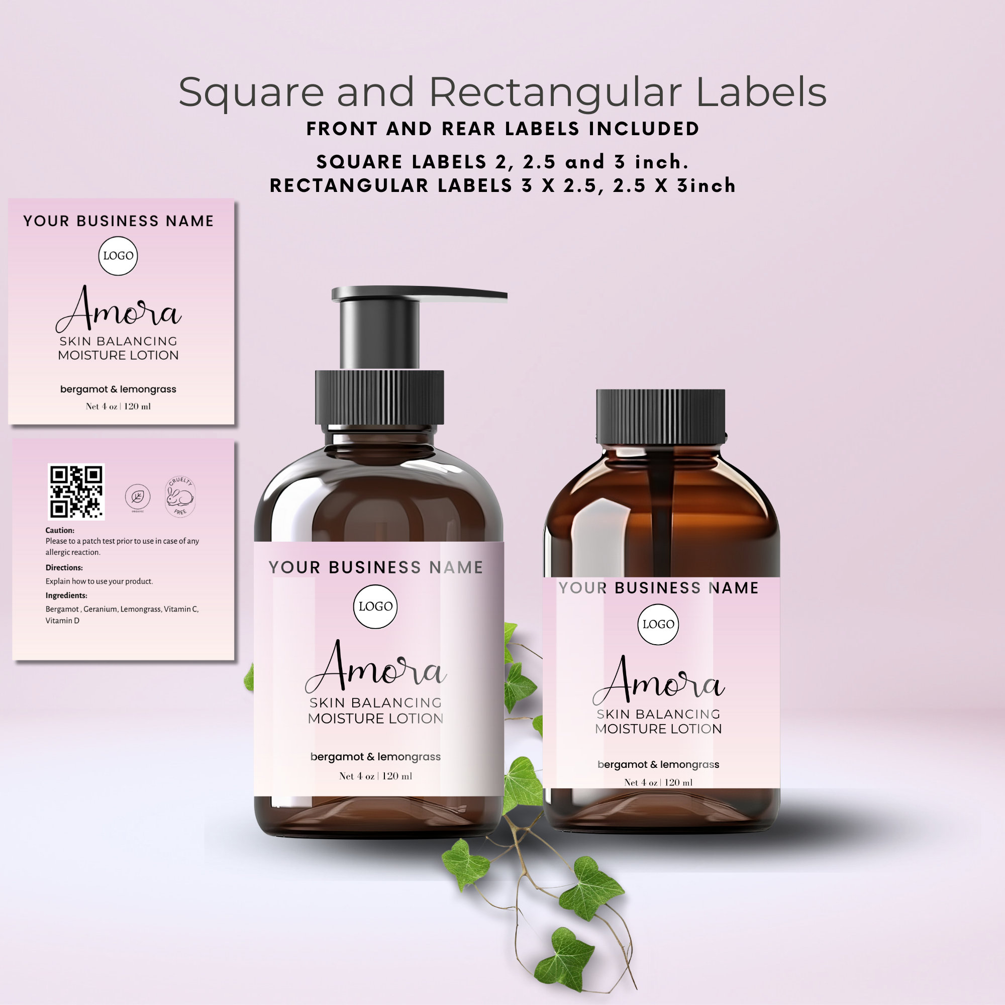 Cosmetic Bottle Labels Templates, Skincare Sticker Labels for Beauty ...