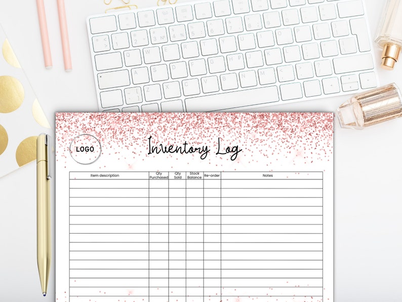Pink Glitter Editable Inventory Tracker Template, Inventory Log Canva ...