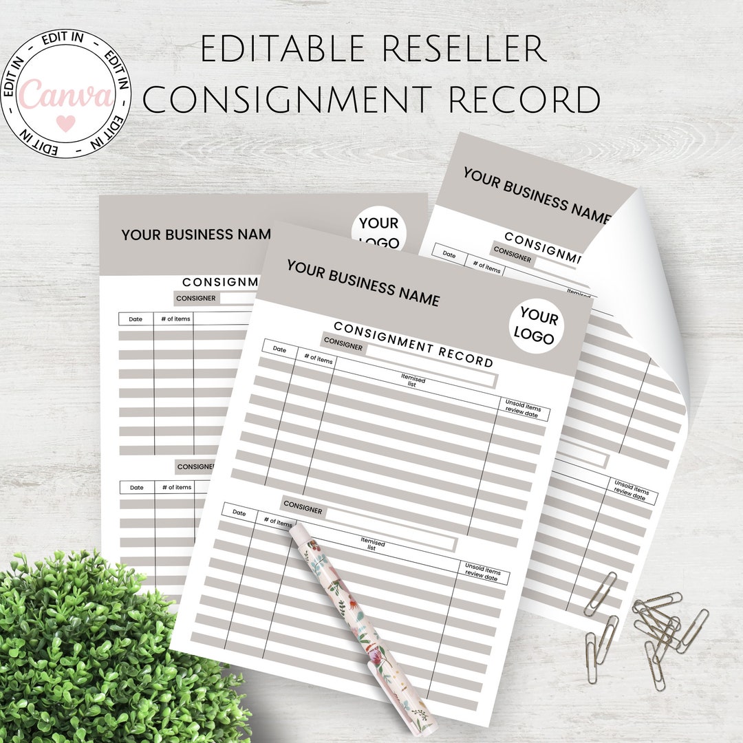 Consignment Record Sheet, Neutral Editable Reseller Consignment Log ...