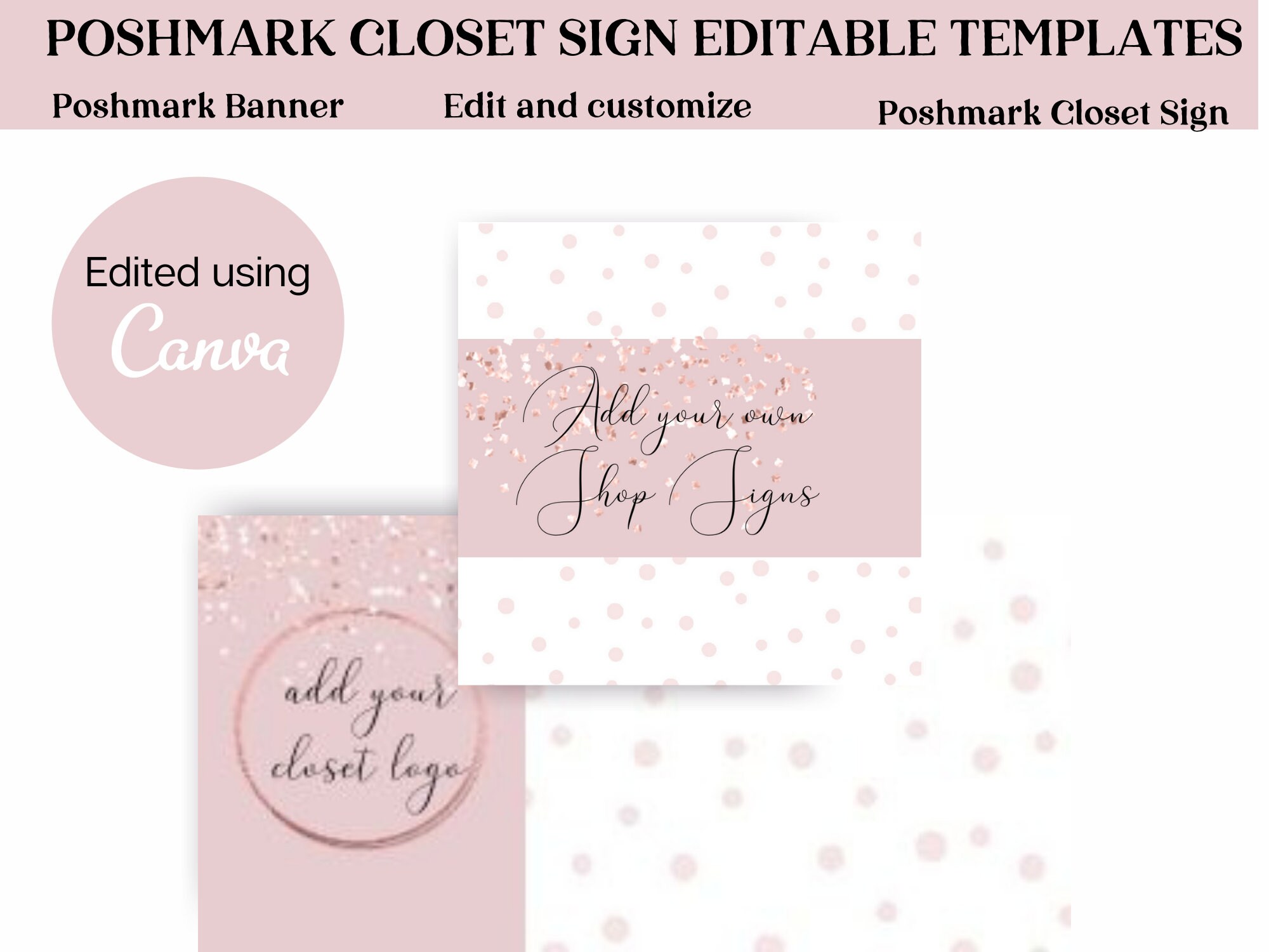 Poshmark Pink Glitter Editable Shop Sign and Banner Templates ...