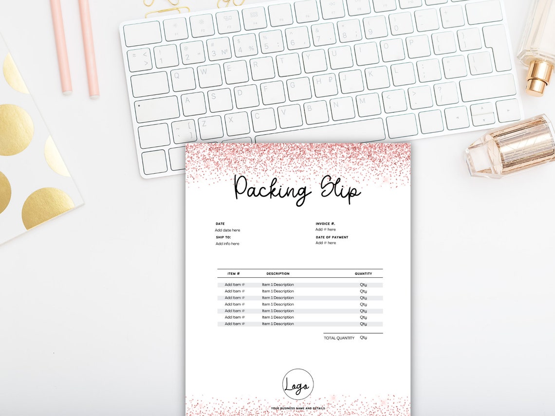 Pink Glitter Editable Packing Slip Template, Packing Slip Canva ...