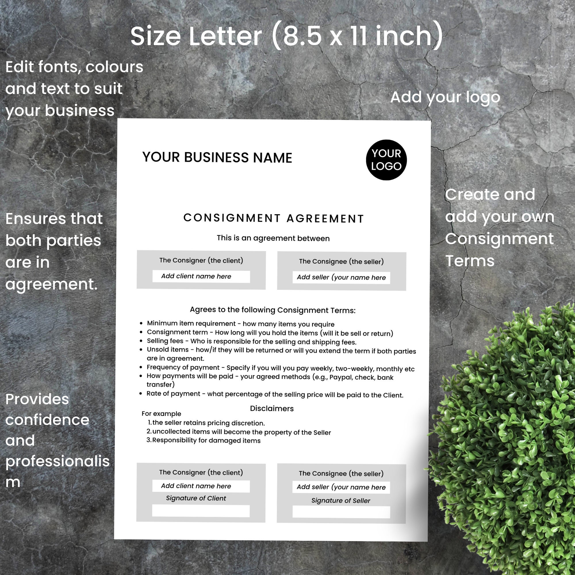 Consignment Store Agreement, Editable Reseller Consignment Terms ...