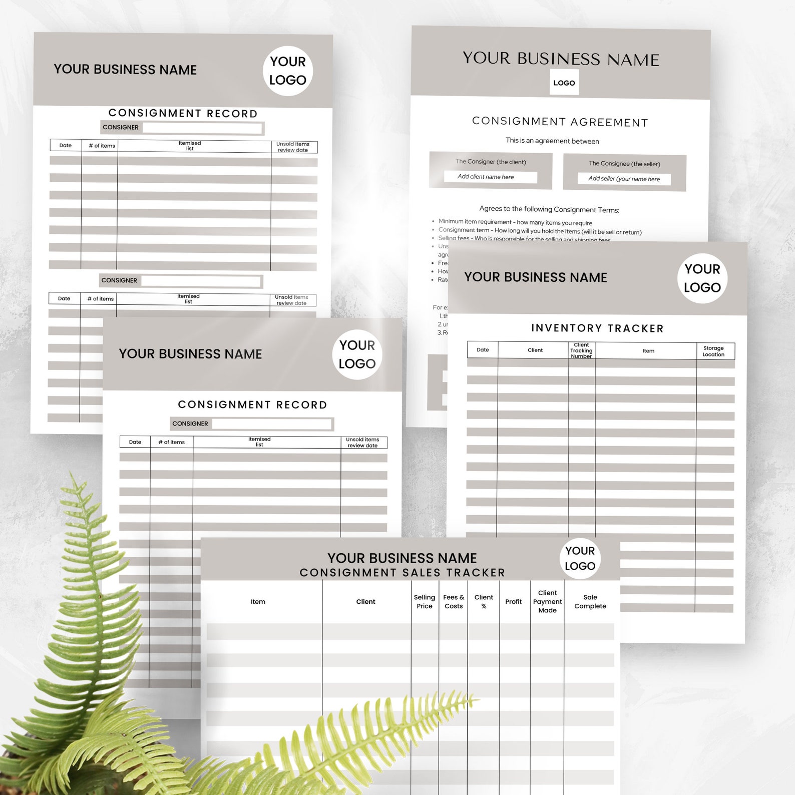 Neutral Editable Consignment Record - Keeping Pack, Agreement, Sales ...