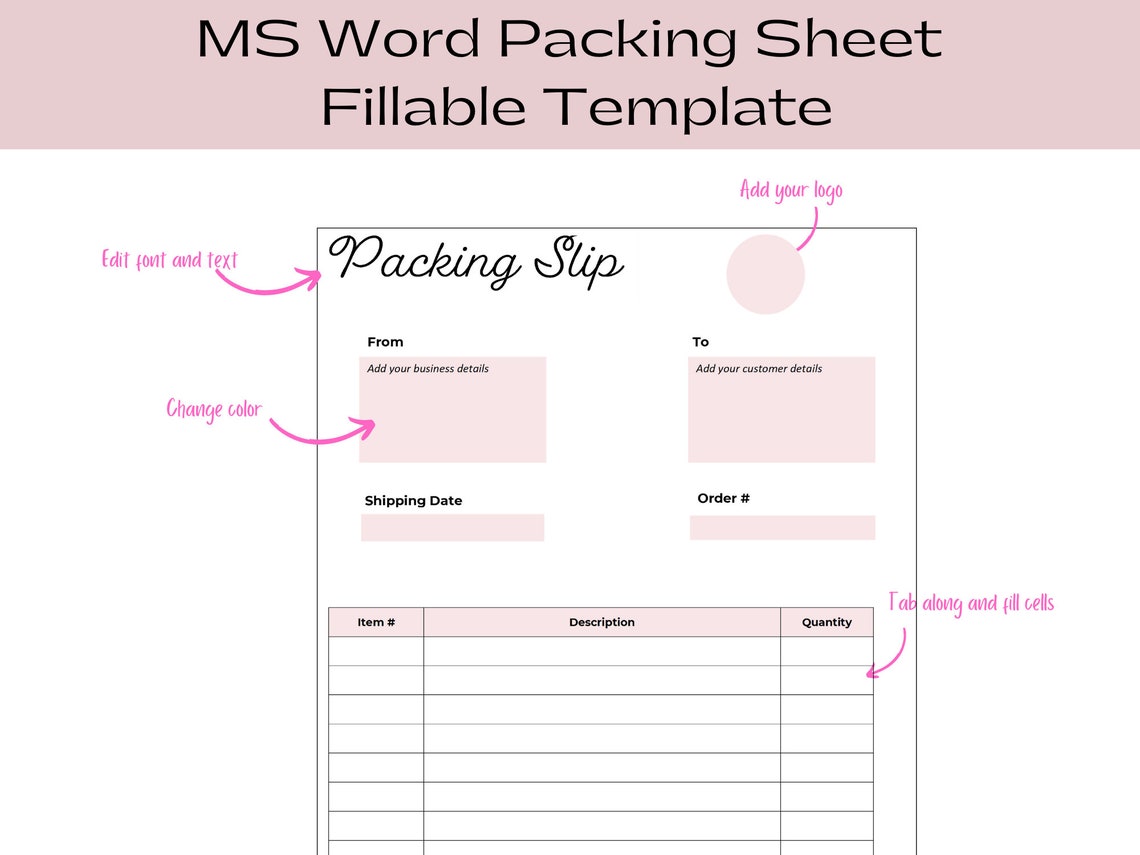 Word Editable Pack Slip Template, Word Fillable Business Invoice ...