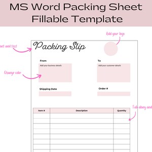 Word Editable Pack Slip Template, Word Fillable Business Invoice ...