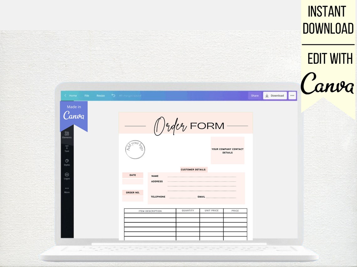 Editable Order Form Template Pink Printable and Customizable - Etsy