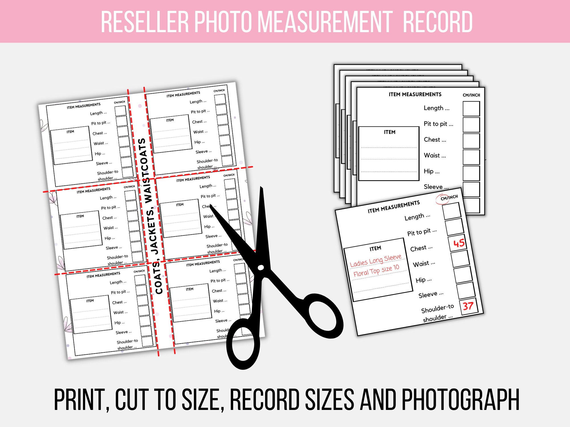 Clothing Measurement Photo Note Printables | Reseller Measuring Record ...