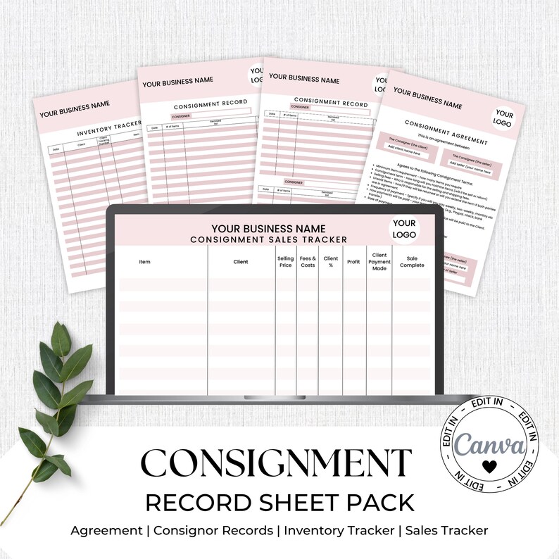 Editable Consignment Record - Keeping Pack, Agreement, Sales Tracker, Inventory, Consignor ...