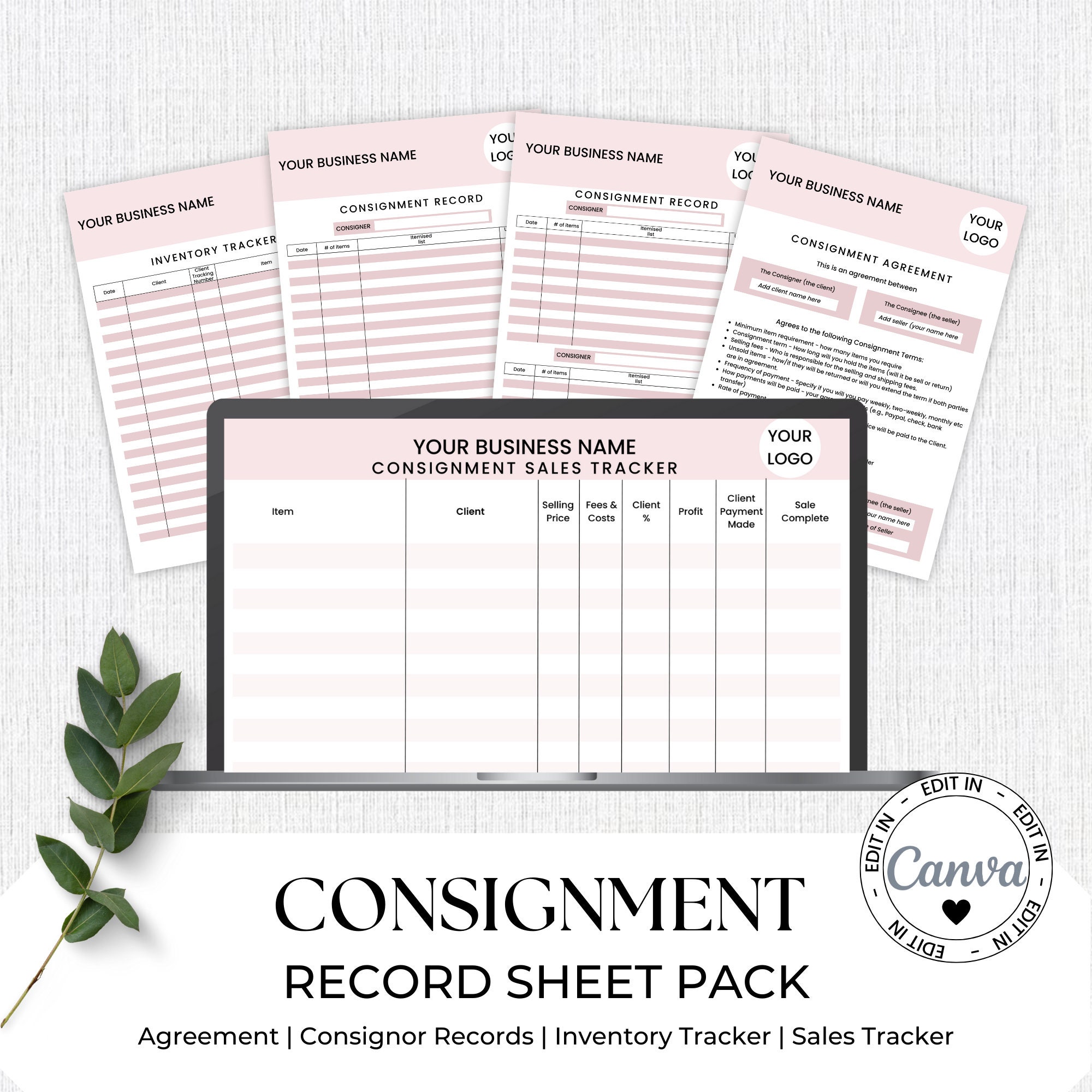 Editable Consignment Record - Keeping Pack, Agreement, Sales Tracker, Inventory, Consignor ...