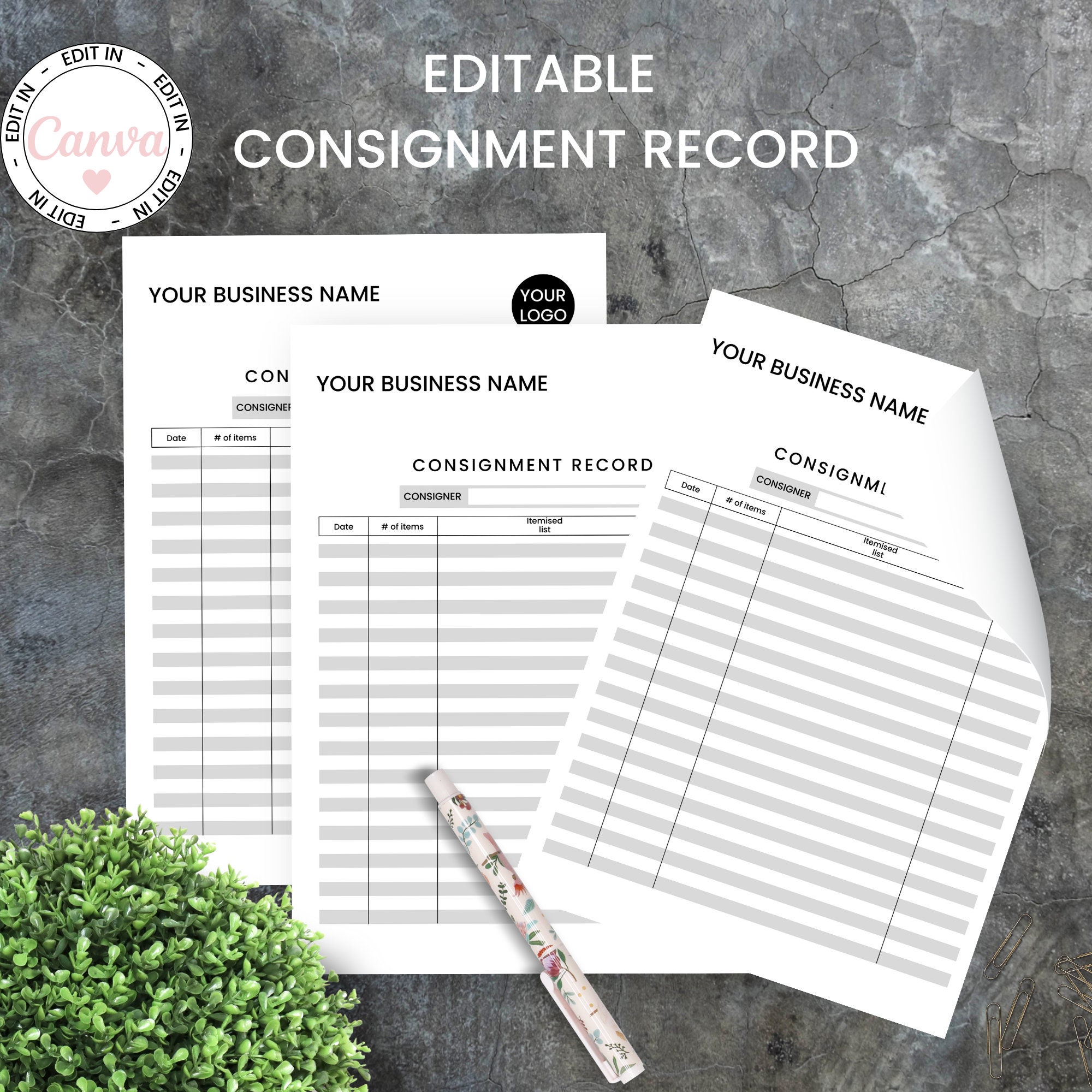 Consignment Record Sheet, Editable Reseller Consignment Log Template ...
