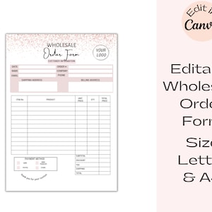 Wholesale Order Form Template, Canva Editable Order Sheet Template, Printable and Customizable ...