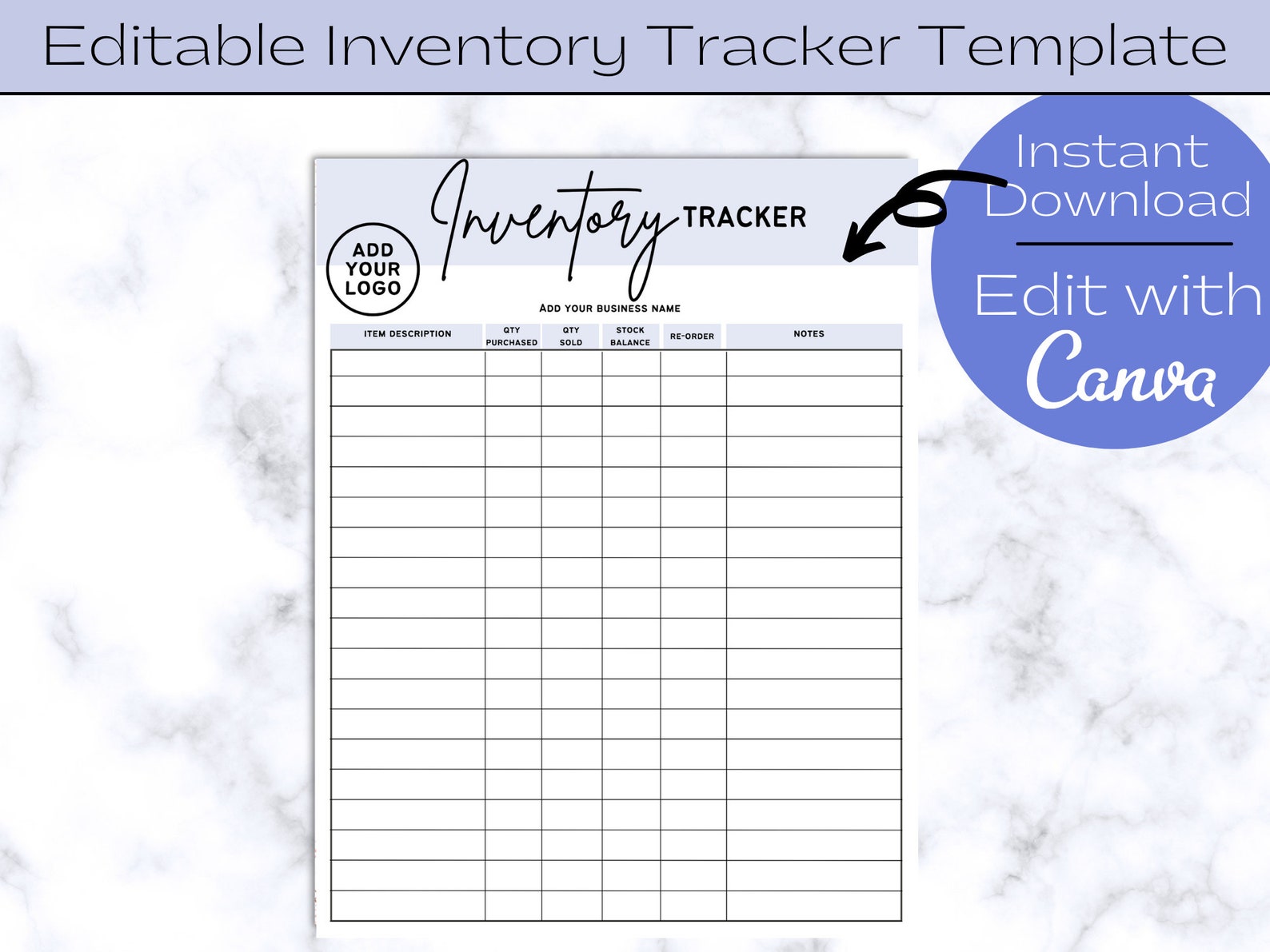 Editable Inventory Tracker, Printable Business Inventory Record ...