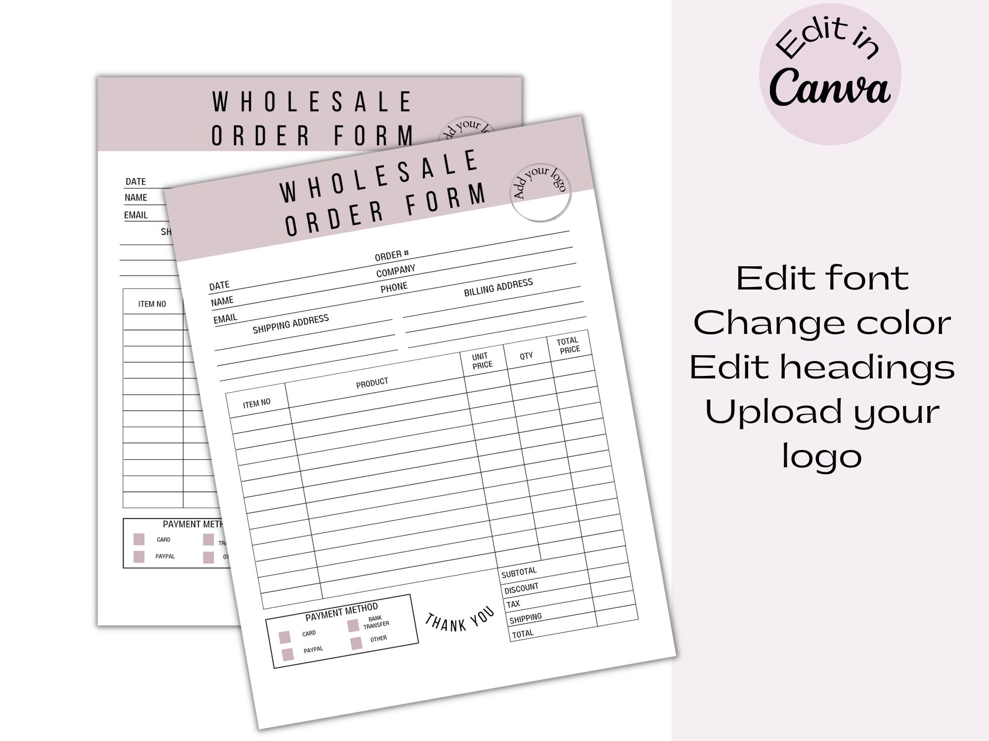 Wholesale Order Form Template, Canva Editable Order Sheet Template ...