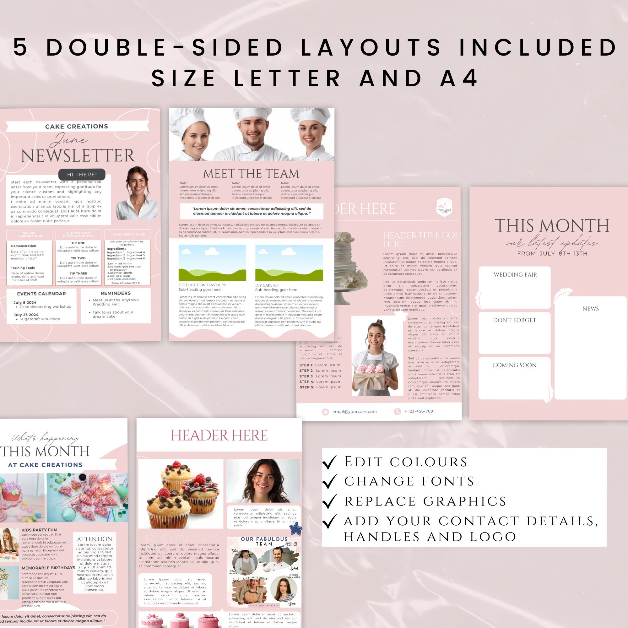 Cake Business Service Newsletter Pack, Bakery Newsletter Template ...