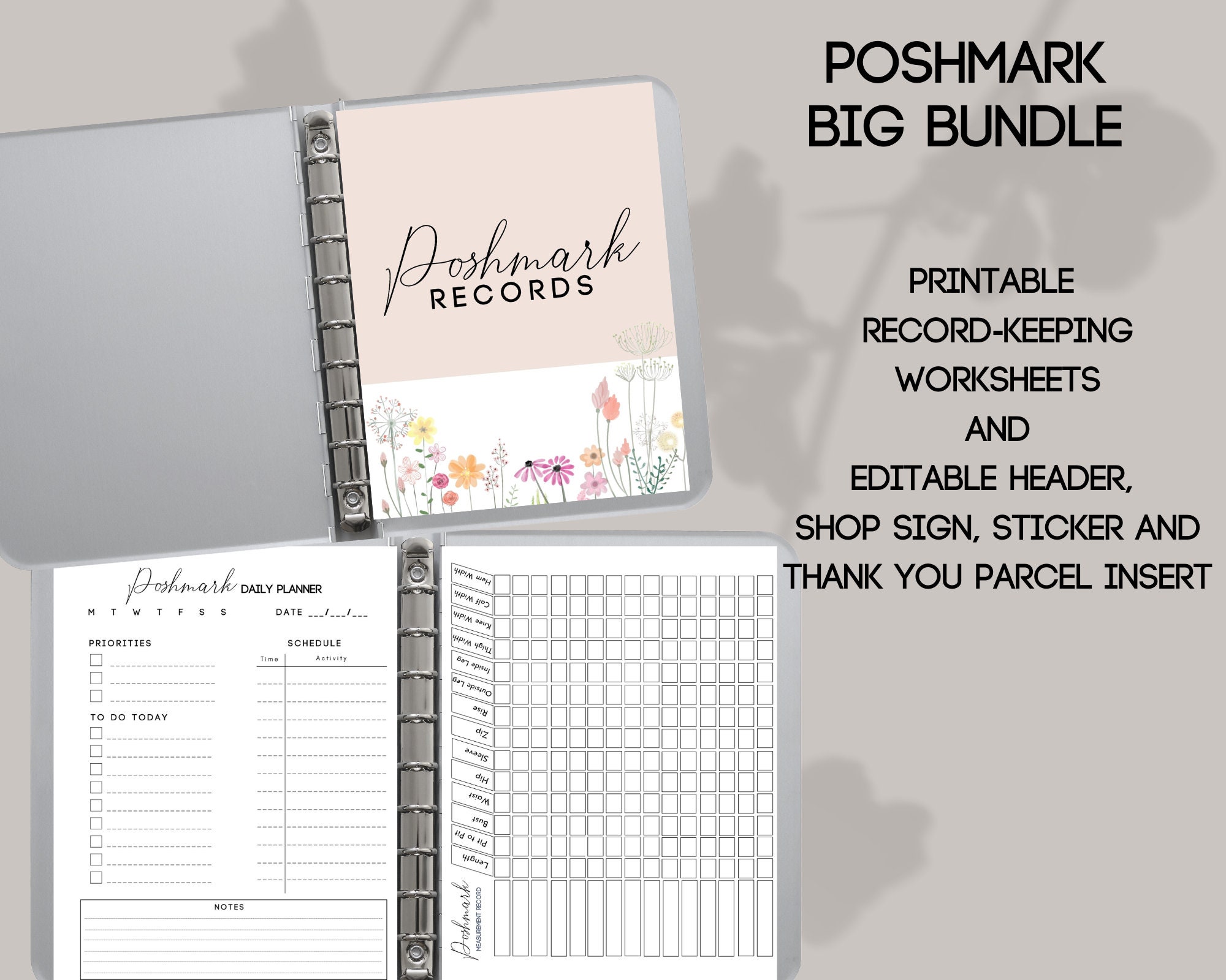 Poshmark Reseller Bundle, Printable Planner Worksheets, Editable Header ...