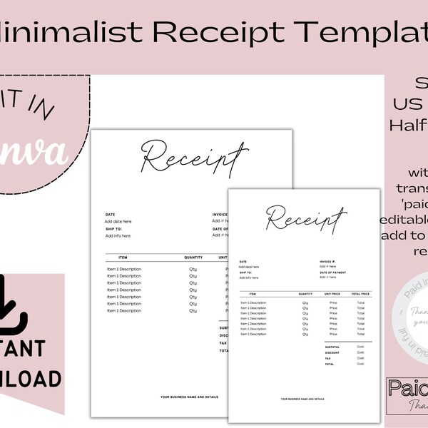 Paid in Full Receipt Template - Etsy