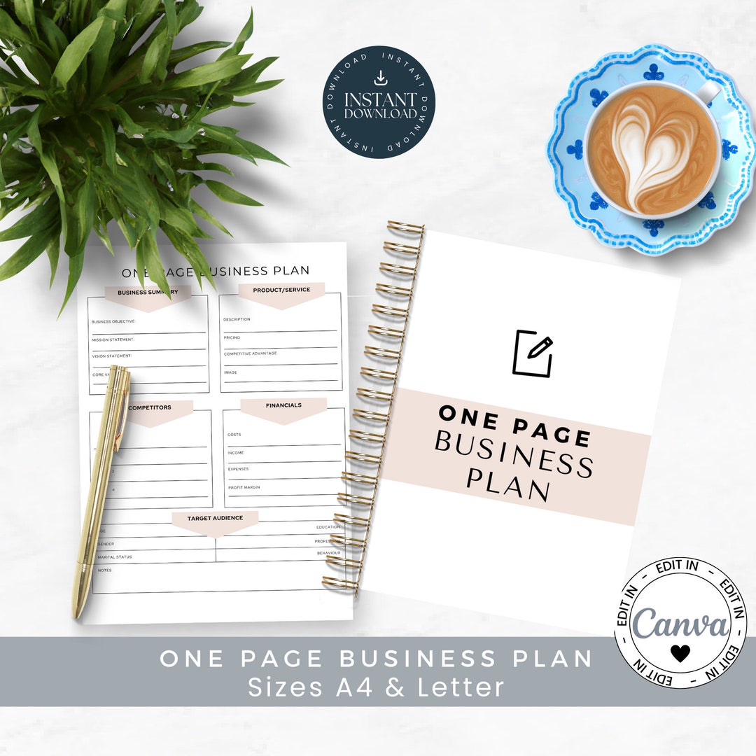 One Page Business Plan Template, Canva Template for a 1 Page Business ...