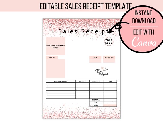 Editable Business Sales Receipt Template Customizable and | Etsy
