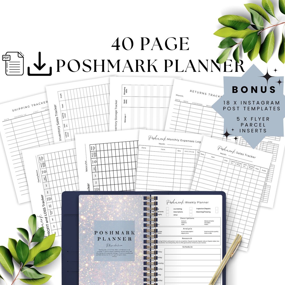 Poshmark Planner for Organization and Management, Printable Form Pack ...