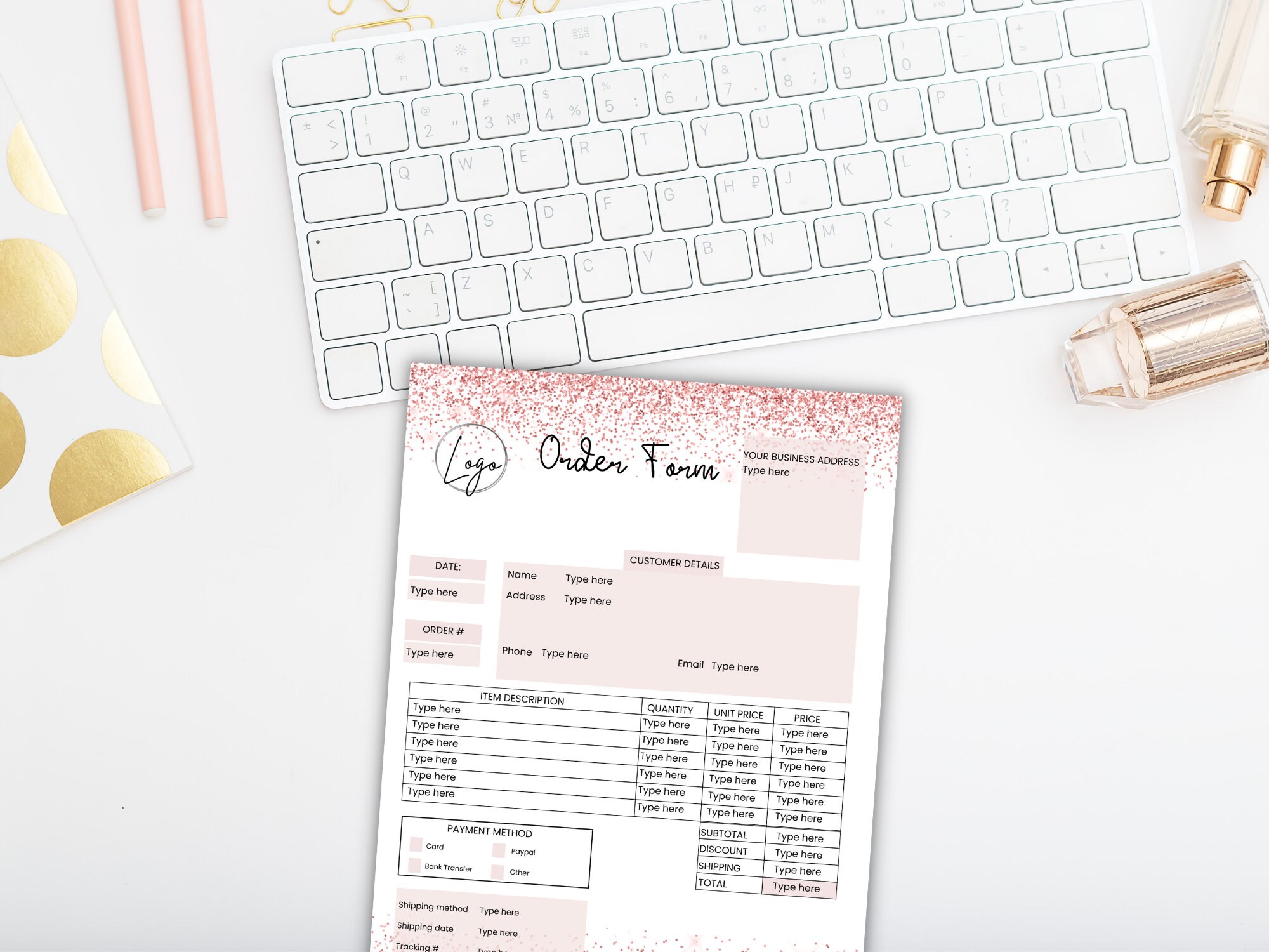 Pink Glitter Editable Order Form Template, Order Form Canva Template ...