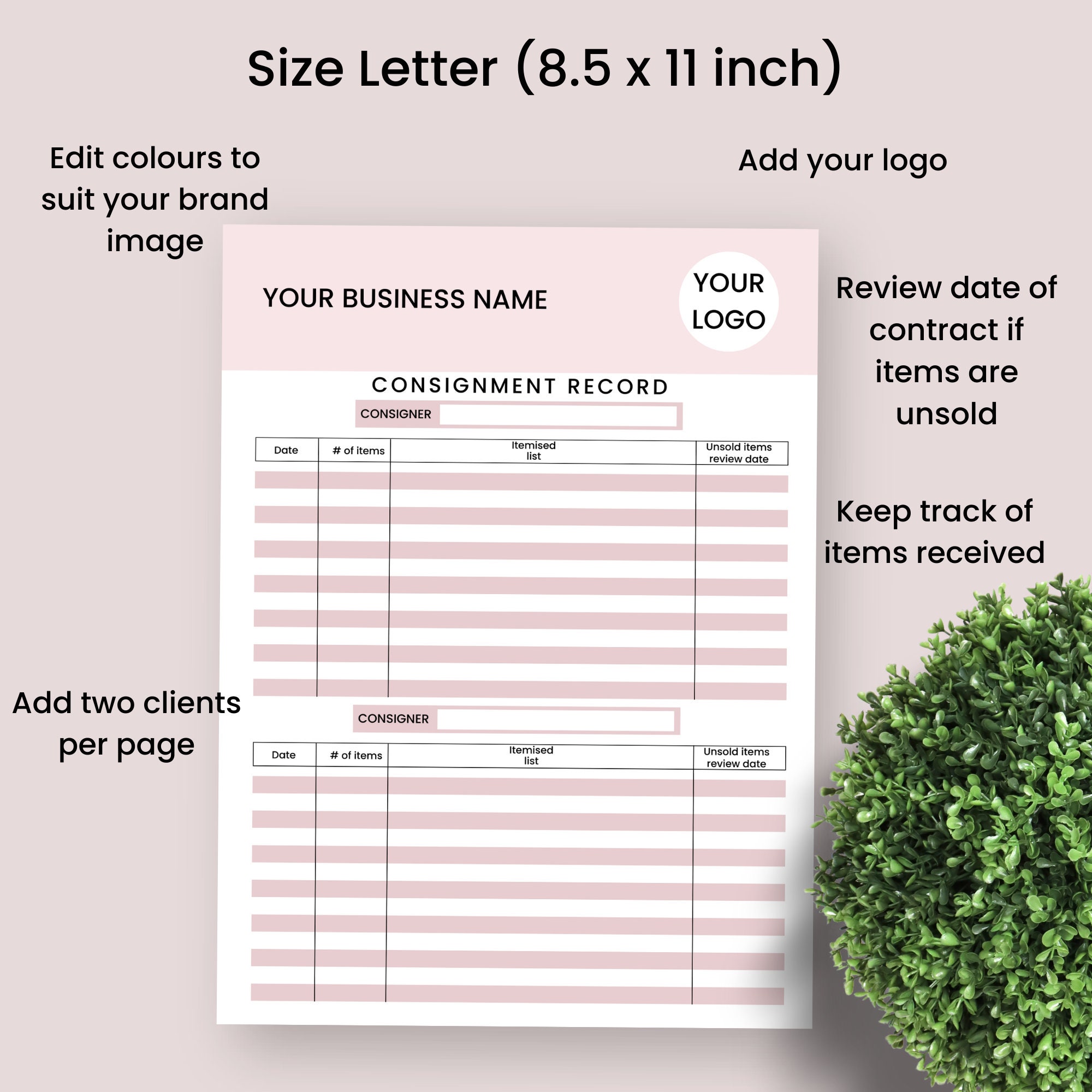 Consignment Record Sheet, Editable Reseller Consignment Log Template ...