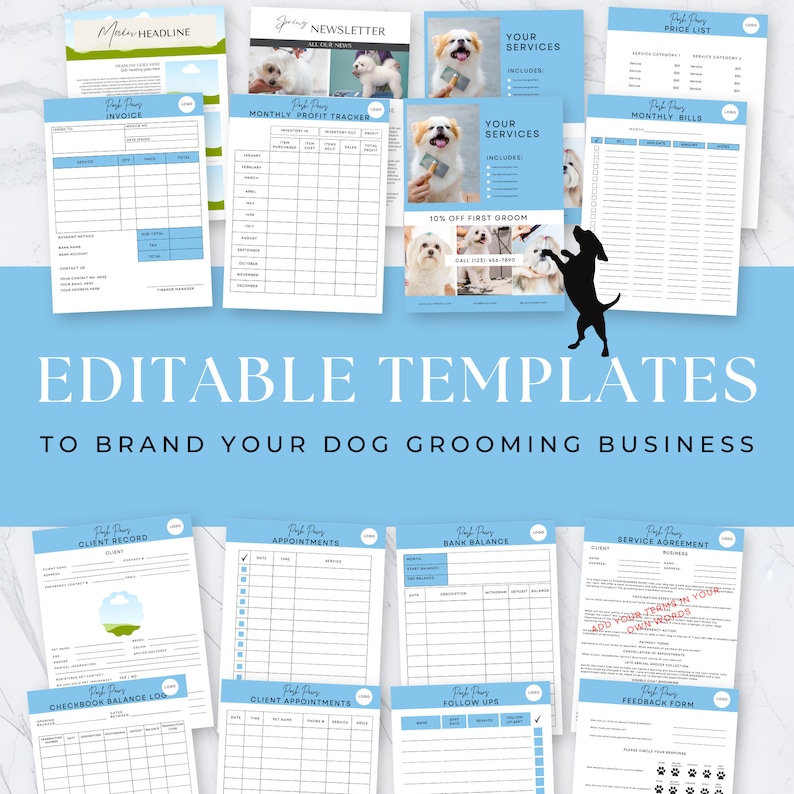 Editable Dog Grooming Business Form Bundle, Dog Groom Service Branding ...