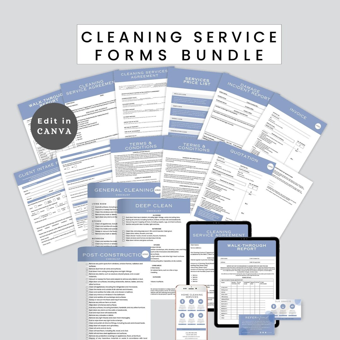 Cleaning Service Forms Bundle, Domestic and Commercial Cleaning Agency ...