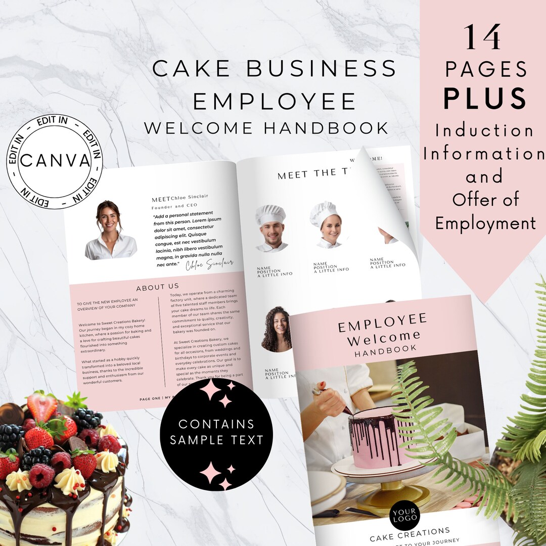Cake Business Employee Welcome Handbook, Includes Sample Text, Baking ...