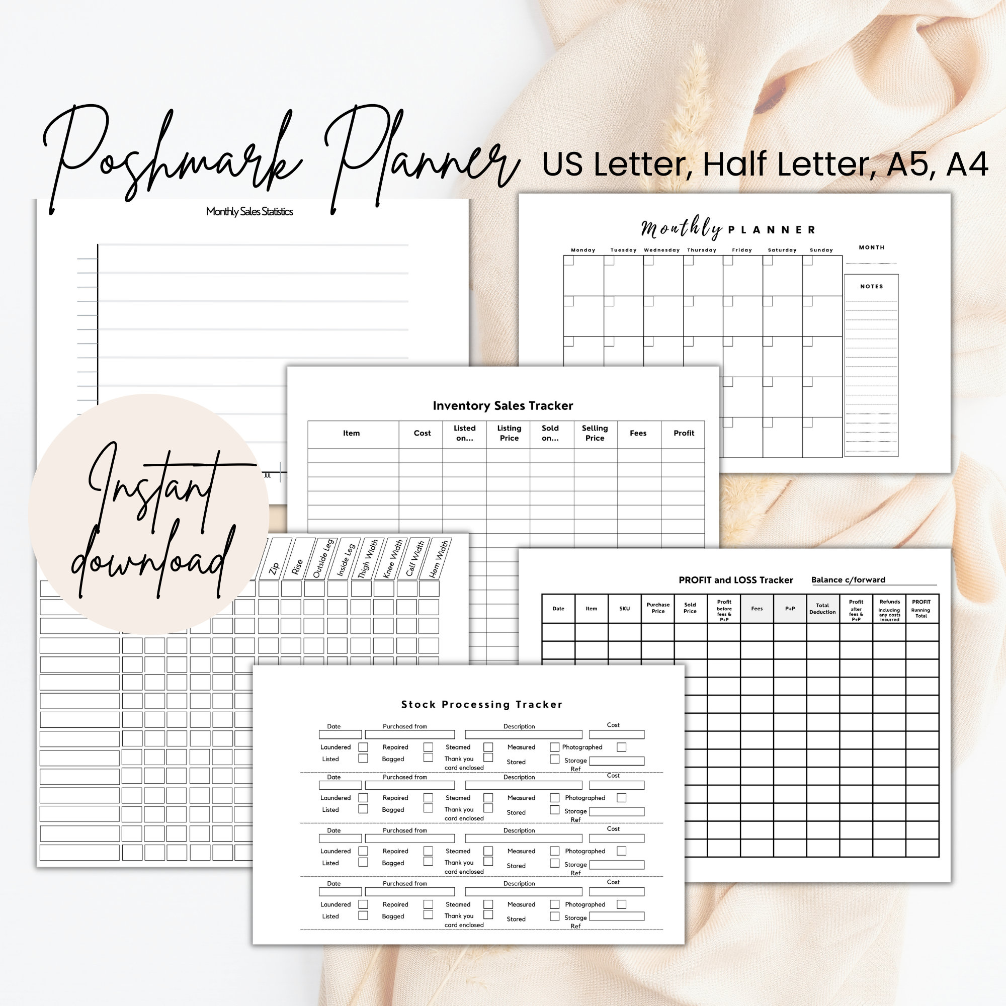 Poshmark Planner | Printable PDF Record Sheets | Reseller Organization ...